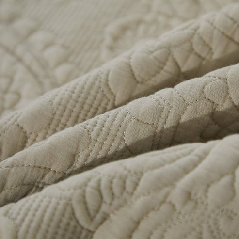 Beige Quilts Cotton Farmhouse Quilt Bedding Set Damask Coverlet Set ...