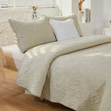 Beige Quilts Cotton Farmhouse Quilt Bedding Set Damask Coverlet Set ...