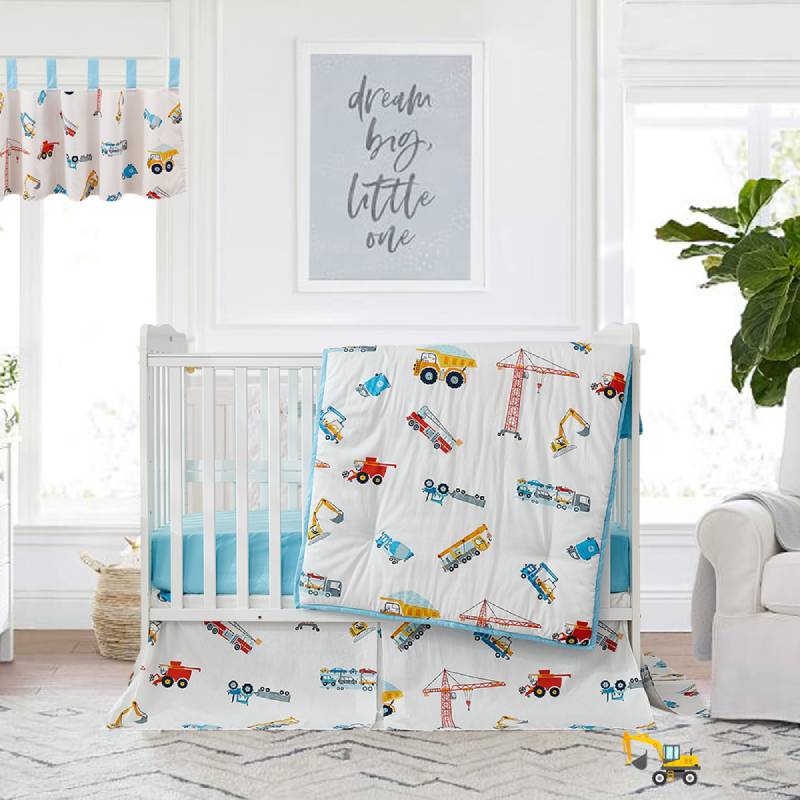 Crib Bedding Set Construction Truck Nursery Vehicles Excavator Car ...