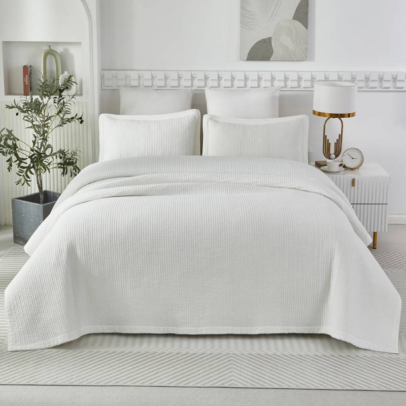 Quilt Bedding Set Cotton Extra Soft Stone Washed Ivory – Brandream
